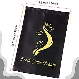 AIHOPESTO Silk Satin Bags Hair Packaging Bags For Bundles Soft Silk Satin Pouches with Drawstring Wigs Bags Hair Tools Storage Bags for Home and Salon Use (6 PCS Black)