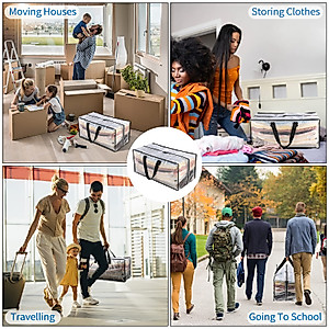 Rihim Moving Bags 90L - 4 Clear Heavy Duty Extra Large Storage Bags for Clothes - Packing Bags with Backpack Straps Strong Handles Zippers - College Travelling Christmas Storage Moving Totes