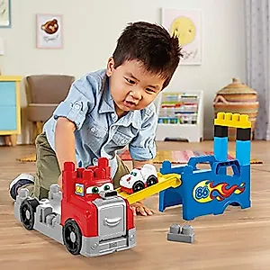 MEGA BLOKS First Builders Toddler Blocks Toy Set, Build & Race Rig with 16 Pieces, Sounds and Storage, Red, Ages 1+ Years