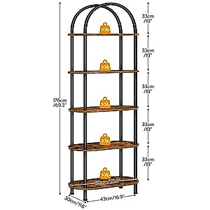 HOOBRO 5 Tier Bookshelf, Industrial Bookcase Arched, Tall Standing Bookshelves and Bookcases, Open Storage Shelves, Wooden Book Shelf for Bedroom, Living Room, Rustic Brown Bookshelf BF176SJ01
