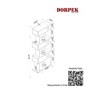 DORPEK Balance Bookcase 6-Tier S-Shaped Bookshelf, Freestanding Wooden Bookcase, Modern Decorative Storage Display Shelf for Living Room & Bedroom, White
