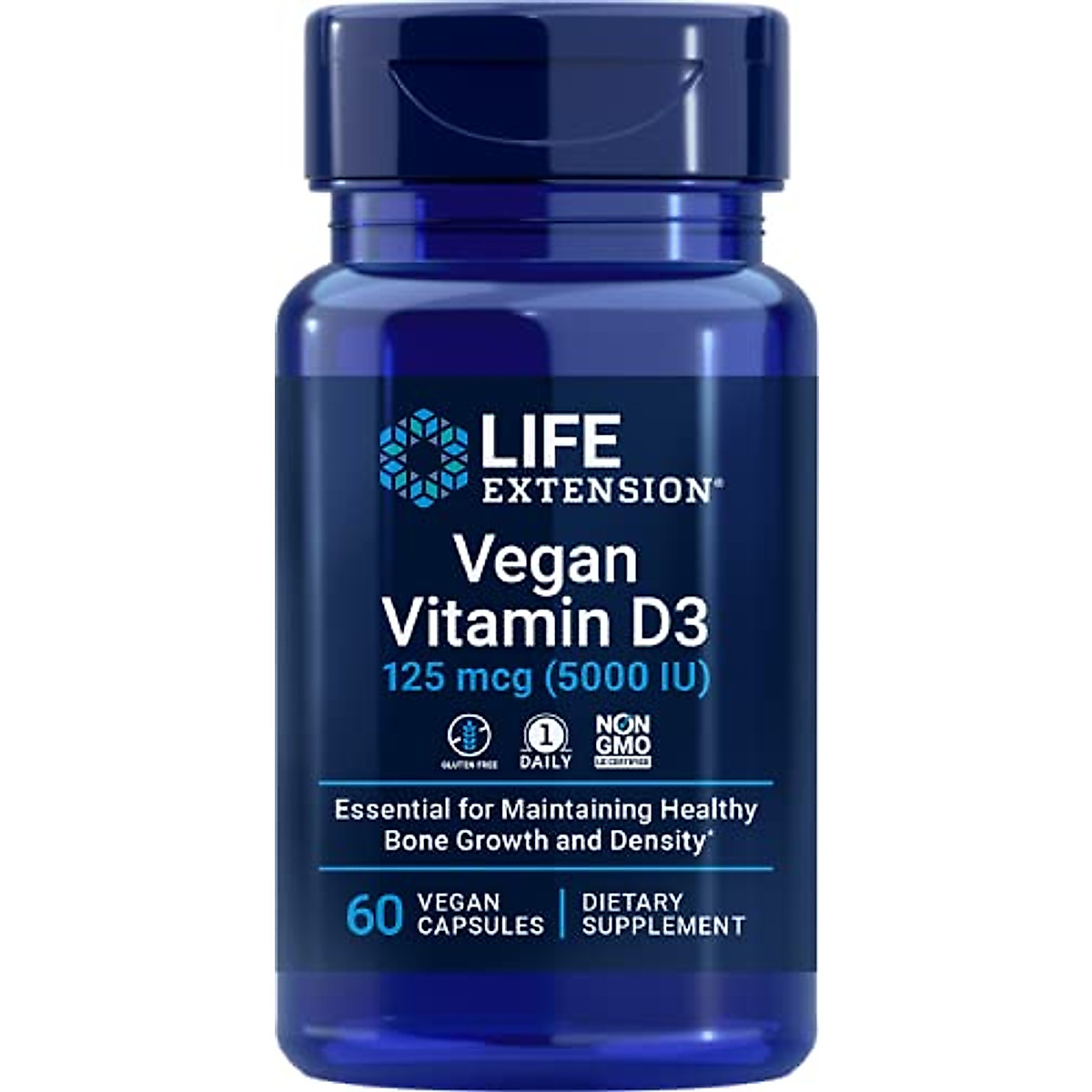 Life Extension Vegan Vitamin D3, Joint/Bone Health, Immune Support, Non-GMO, Gluten Free, 60 Count
