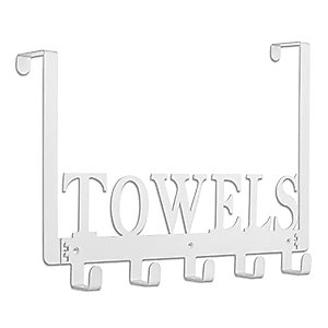 Towel Hooks Over the Door Hooks Hangers Wall Mount Towel Rack Towel Holder for Bathroom, Heavy Duty Storage Coat Hooks for Home Decor Metal Sandblasted Organizer for Towel Clothes Bag Robe(White)