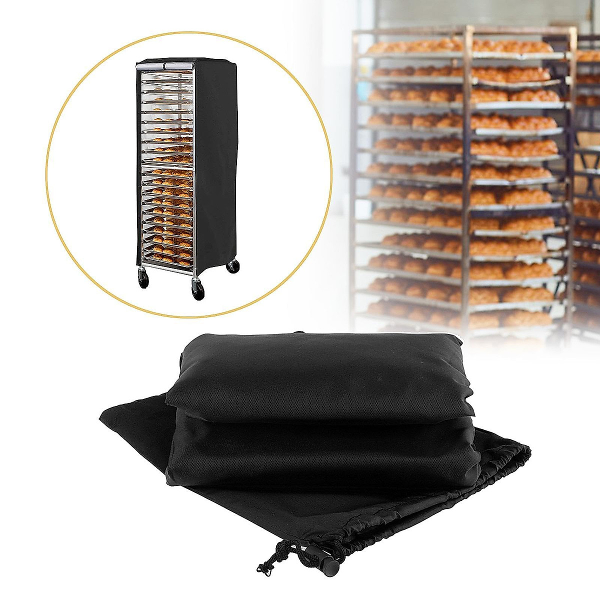 Generic Pan Rack Cover,Baker Rack Cover,23''x28''x64'' Waterproof Oxford Cloth,High Density Bakery Single Rack Cover for Restaurant, black, 59×72×163cm