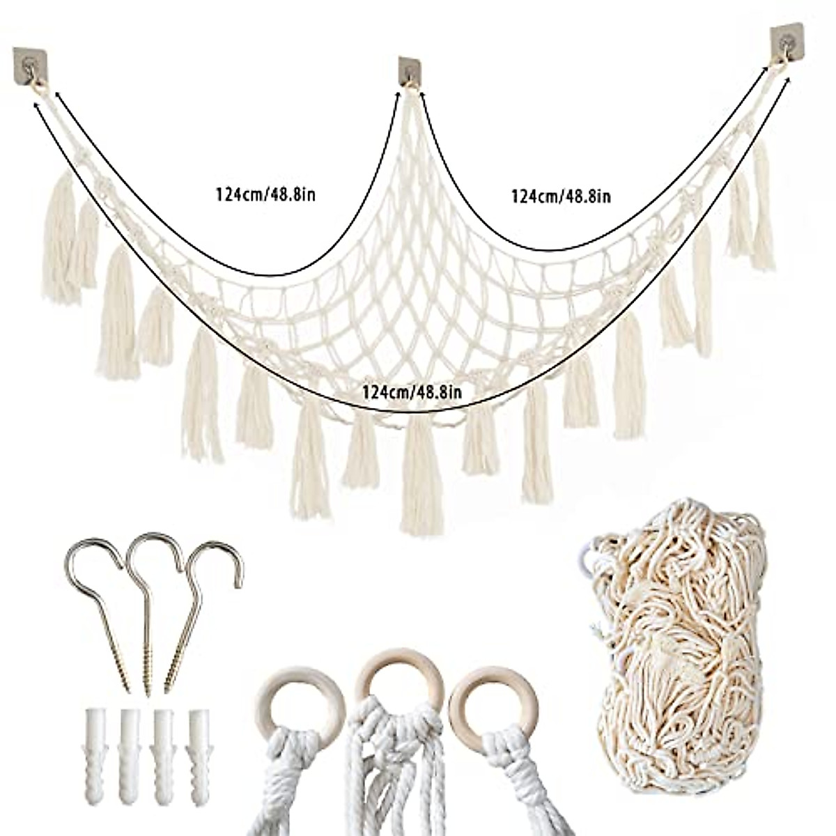 YELIENM Stuffed Animals Net or Hammock with LED Light, 59 inch Toy Hammock Net for Stuffed Animals Corner Hanging Stuffed Animal Storage Stuffed Animal Holder for Nursery Kids Bedroom (White)…