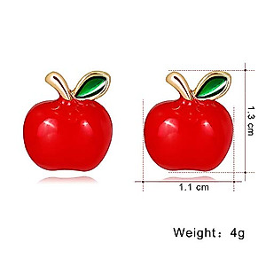 Small Apple Stud Earrings Cute Fruit Red Enamel Statement Earring Studs Posts Fashion Jewelry Gifts for Women Girls Christmas Eve Xmas