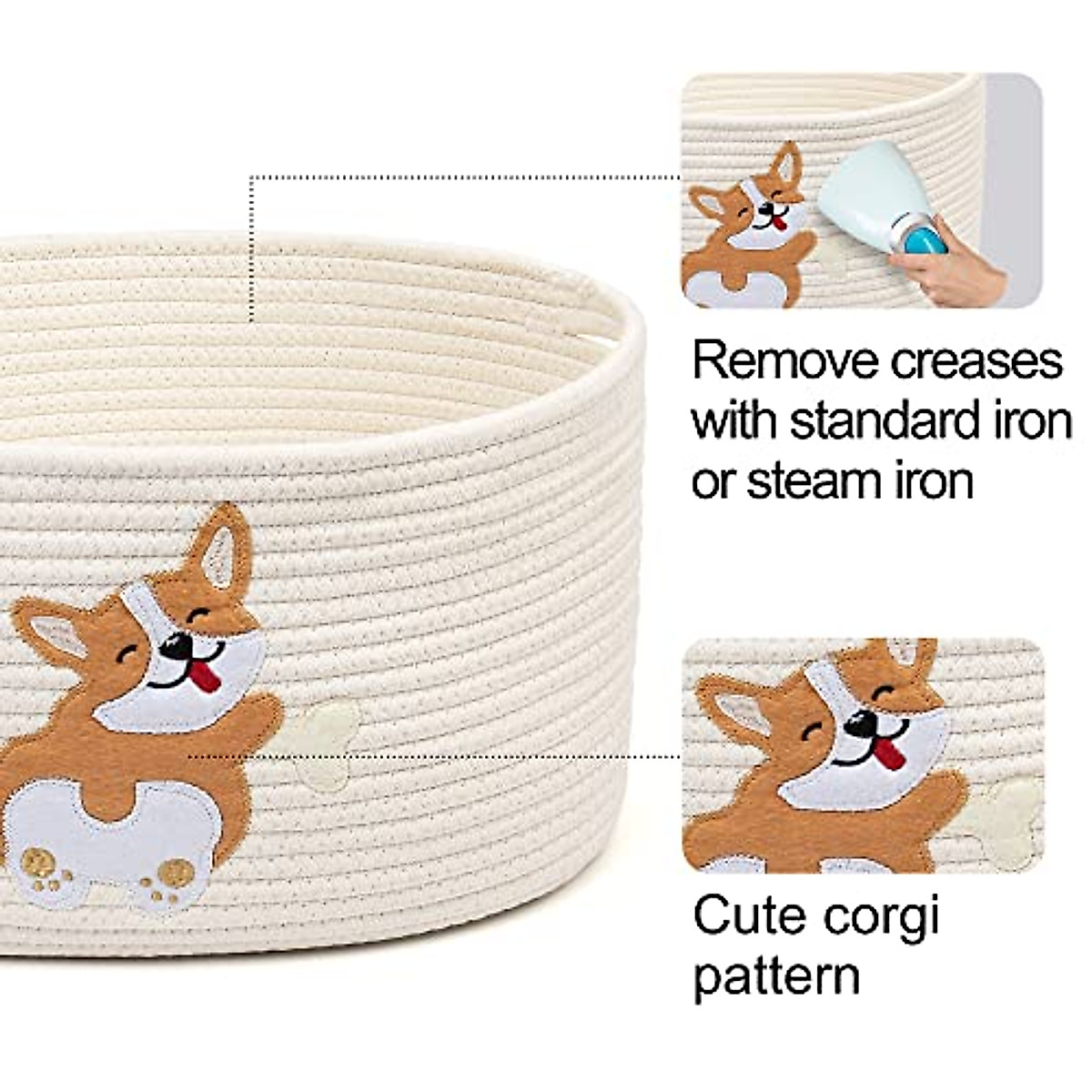 PrimePets Dog Toy Basket, Cotton Rope Storage Basket with Handles, 15x10x9 inch Dog Toy Bin, Puppy Bin, Small Laundry Basket for Kids, Gift for Dog Lovers