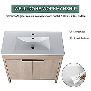 Sybrioka Freestanding Bathroom Vanity with Sink Set, 36" Modern Bathroom Storage Cabinet Vanity with White Ceramic Sink, Large Bath Cabinet with Wood Door and Inset Basin (Oak, 36inch)