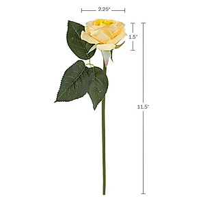 Pure Garden Rose Artificial Flowers - 18Pc Real Touch 11.5-Inch Fake Flower Set with Stems for Home Decor, Wedding, or Bridal/Baby Showers (Yellow)