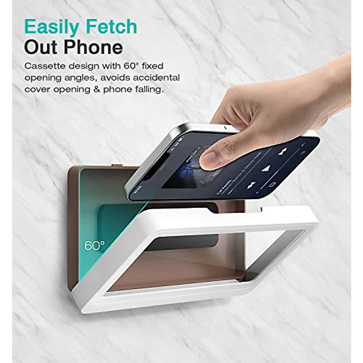 MoKo Shower Phone Holder, Waterproof Phone Wall Mount for Bathroom Bathtub Kitchen with Touchable Screen Wall Stickers Fit with iPhone 14/14 Pro, Galaxy S21, Smartphone up to 6.8", White & Chocolate