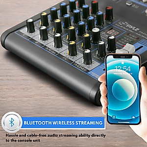 Pyle Professional Audio Mixer Sound Board Console System Interface 4 Channel Digital USB Bluetooth MP3 Computer Input 48V Phantom Power Stereo DJ Studio Streaming FX 16-Bit DSP processor-PMXU43BT