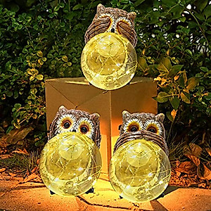 ANGMLN Owl Solar Lights Garden Outdoor, 3 Pack Solar Figurines Lights Decor Growing Orb Waterproof Cute Garden Statues for Patio Yard Lawn Clearance Ornaments
