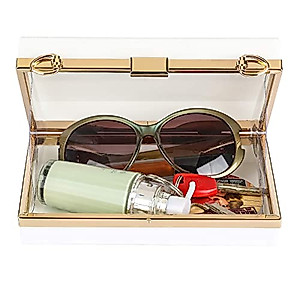 SharPlus Cute Acrylic Box Clutch Purses and Handbags for Women Shoulder Cross-Body Bag for School Party Prom Bridals (White)