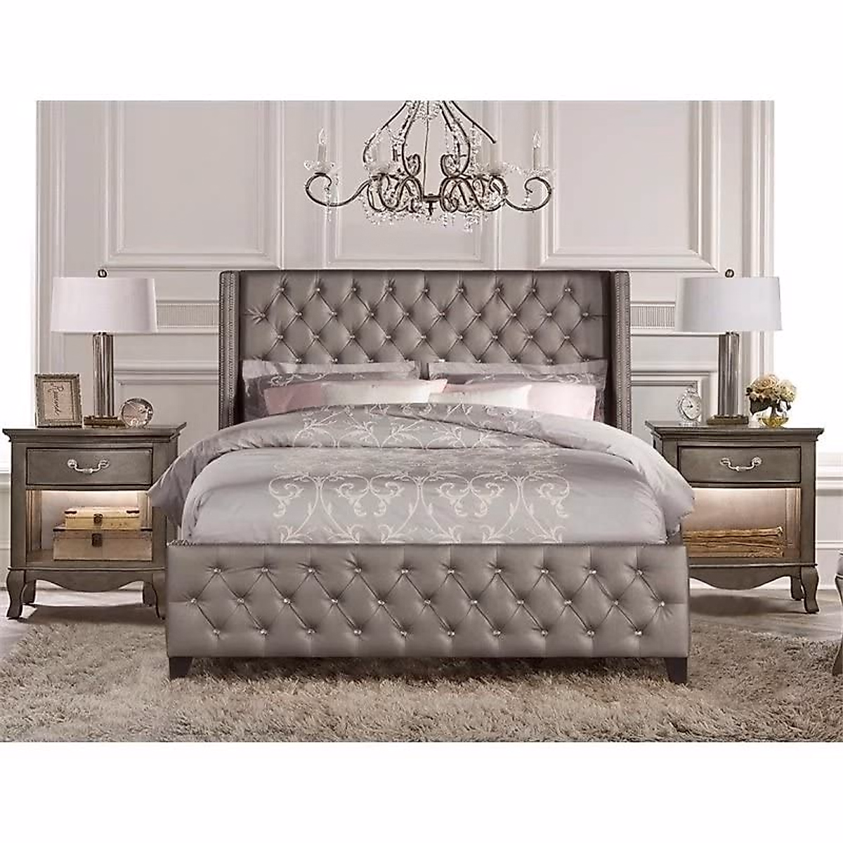Atlin Designs Modern Faux Leather Upholstered King Panel Bed in Gray