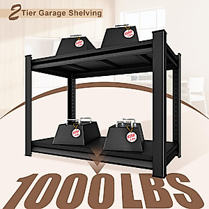 Rufokisa 40" W 2-Tier Garage Shelving Heavy Duty, 1000LBS Loads Garage Storage Shelves, Metal Shelving Units and Storage Racks, Industrial Utility Shelf Heavy Duty,40" Wx16 Dx36 H, Black