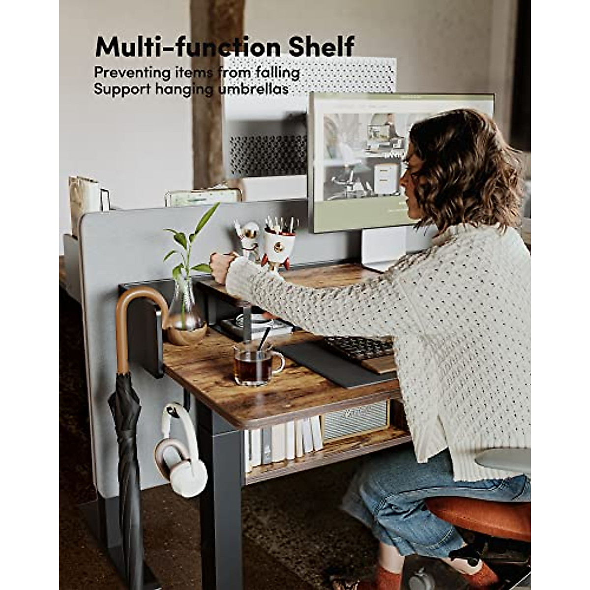 BANTI 48"x24" Standing Desk Adjustable Electric Height with Monitor Stand, Double Storage Shelves Stand Up Desk, Home Office Workstation Sit Stand up Desk (Rustic Brown)