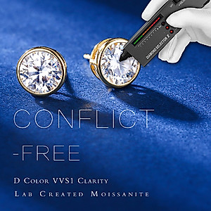 Bezel Setting Moissanite Solitaire Earrings for Women, 0.5ct D Color VVS1 Clarity Lab Created Diamond Earrings 14K Yellow Gold Vermeil Classic Solid S925 Sterling Silver Moissanite Earrings for Women