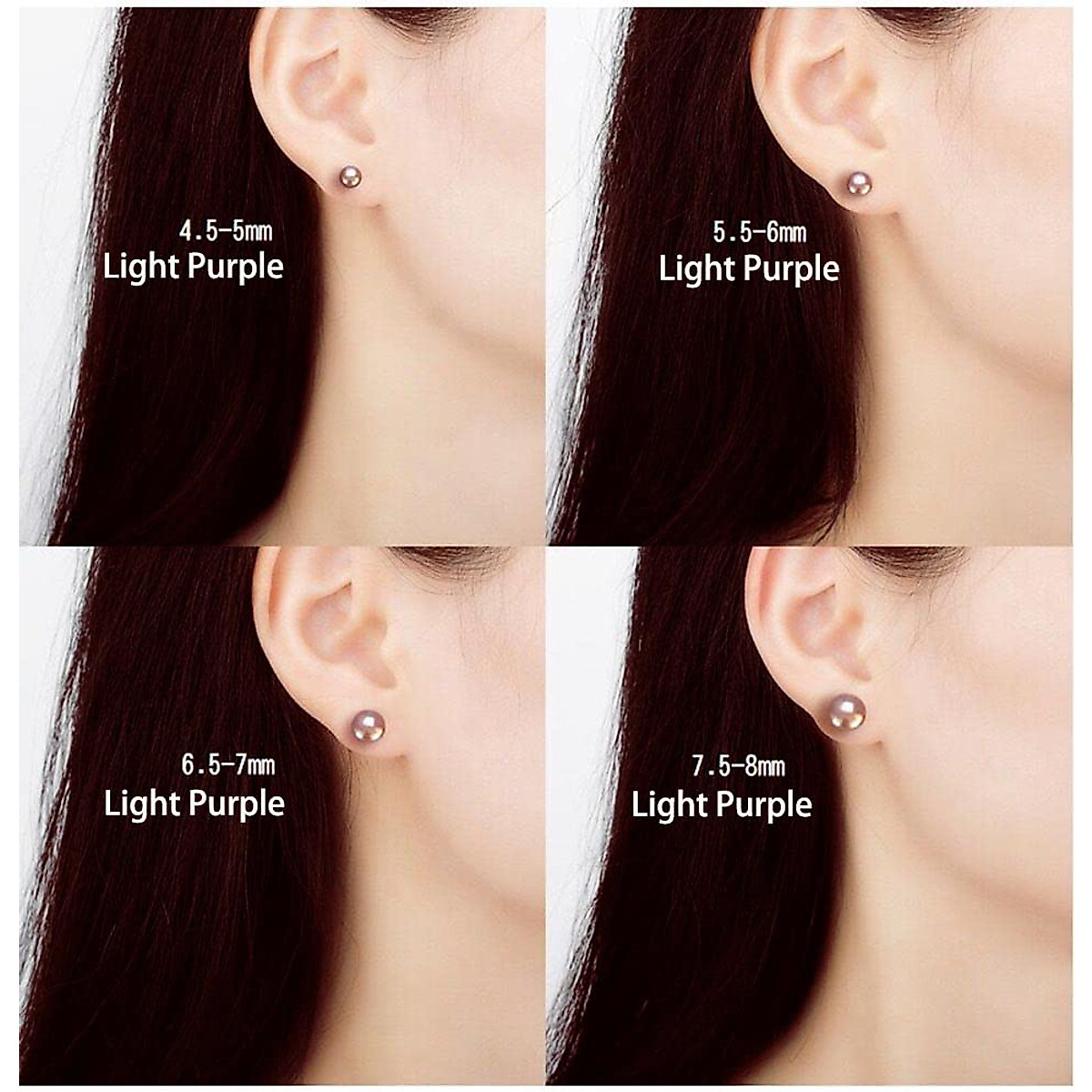 3 Pairs 9mm AAA+ Handpicked Freshwater Cultured Pearl Stud Earrings In Sterling Silver, White/Pink/Light-Pruple Pearl Stud Earrings Set For Women Multipack
