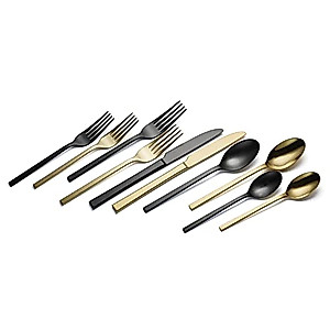 Lenox Allay 40-Piece Flatware Sets Black and Gold