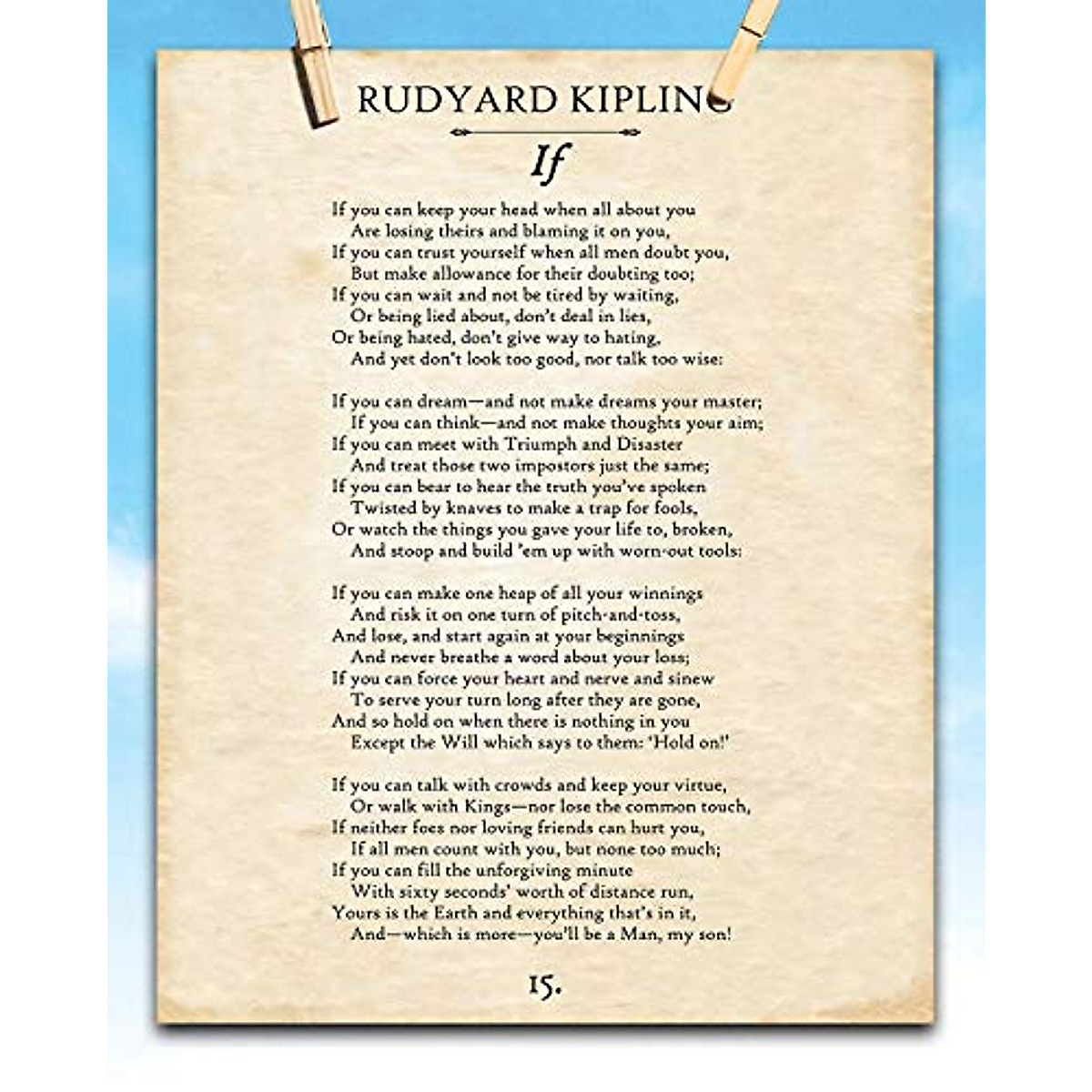 Rudyard Kipling - If - 11x14 Unframed Typography Book Page Print - Great Gift for Poetry Fans and Inspirational and Motivational Decor for Home and Office Under $15