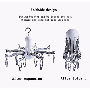 XIZHI Foldable Clip and Drip Hanger/Hanging Drying Rack - 16 Clips Socks Drying Rack for Drying Underwear Clothes,Socks,Bras,Towel,Pants,Hat,Grey
