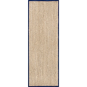 nuLOOM 2x8 Elijah Seagrass Area Rug, Navy, Solid Farmhouse Style, Cotton Bordered, Basketweave, Natural Fiber, For Bedroom, Dining Room, Living Room, Hallway, Office, Kitchen, Entryway
