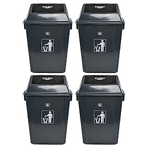 Buyitt 4 Packs Large Garbage Bin with Lid, Plastic Kitchen Waste Bin, 13 Gallon, Grey