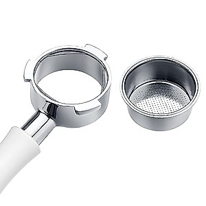 Normcore 51mm Naked Bottomless Portafilter 3 Ears Fits Delonghi Dedica EC680 and EC685, and SMEG & EUPA Coffee Machines - Non-Stick Coating White Anodized Aluminum Handle - Included Portafilter Basket