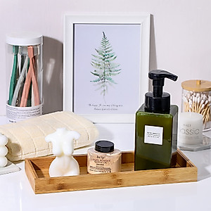 Bamboo Tea Serving Tray 3 Pcs Decorative Multi Use Bathroom Counter Tray with Edges Bamboo Vanity Tray for Dresser Counter Food Coffee Tea Snack Tissues Candles, 11 x 4 Inch