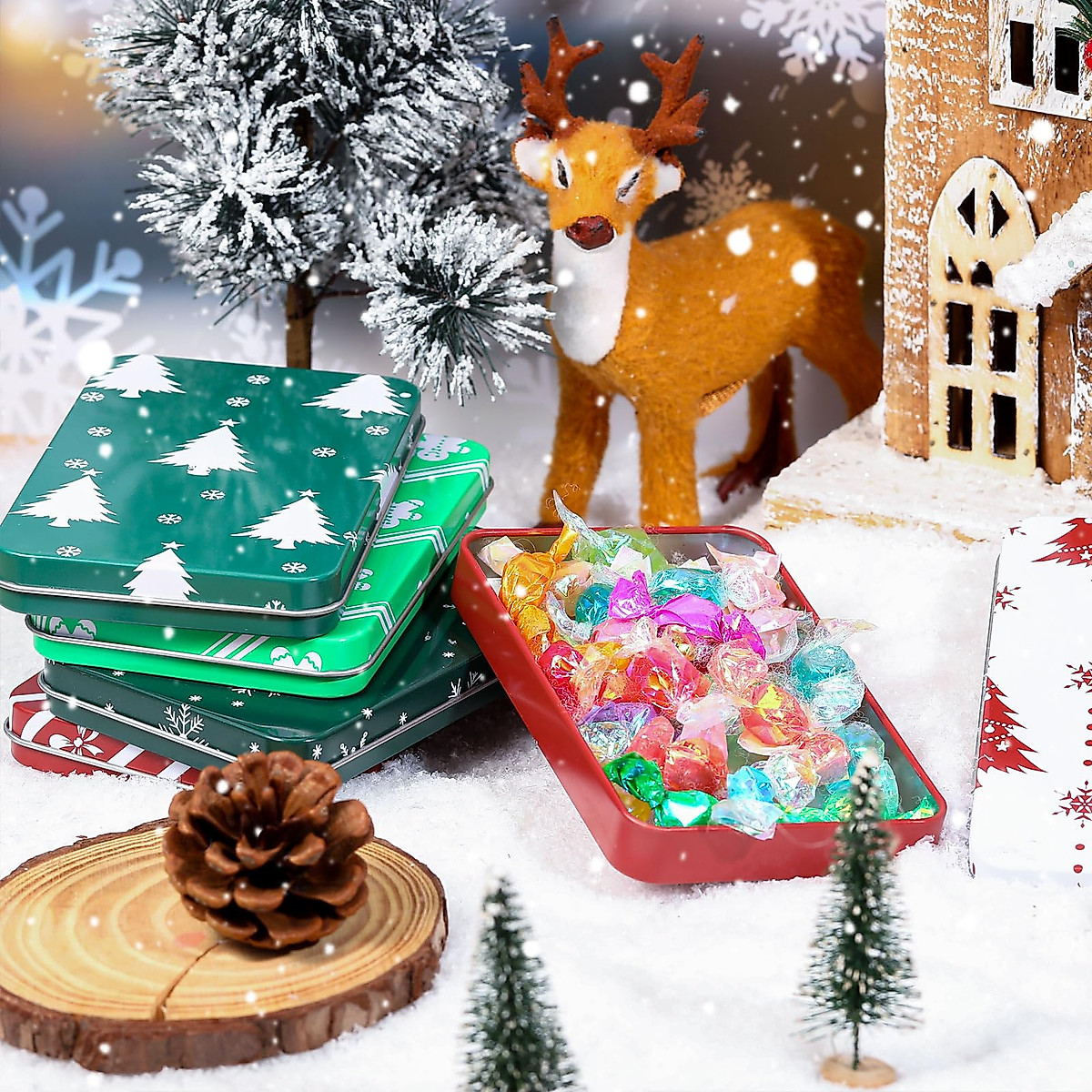 Blulu 12 Pcs Christmas Gift Card Holders, Plaid Patterns Tin Boxes Xmas Small Gift Card Box with Lids for Money Greeting Card Holiday Party Favors Gift Giving Stocking Stuffers, 4.92 x 3.15 x 0.6 Inch