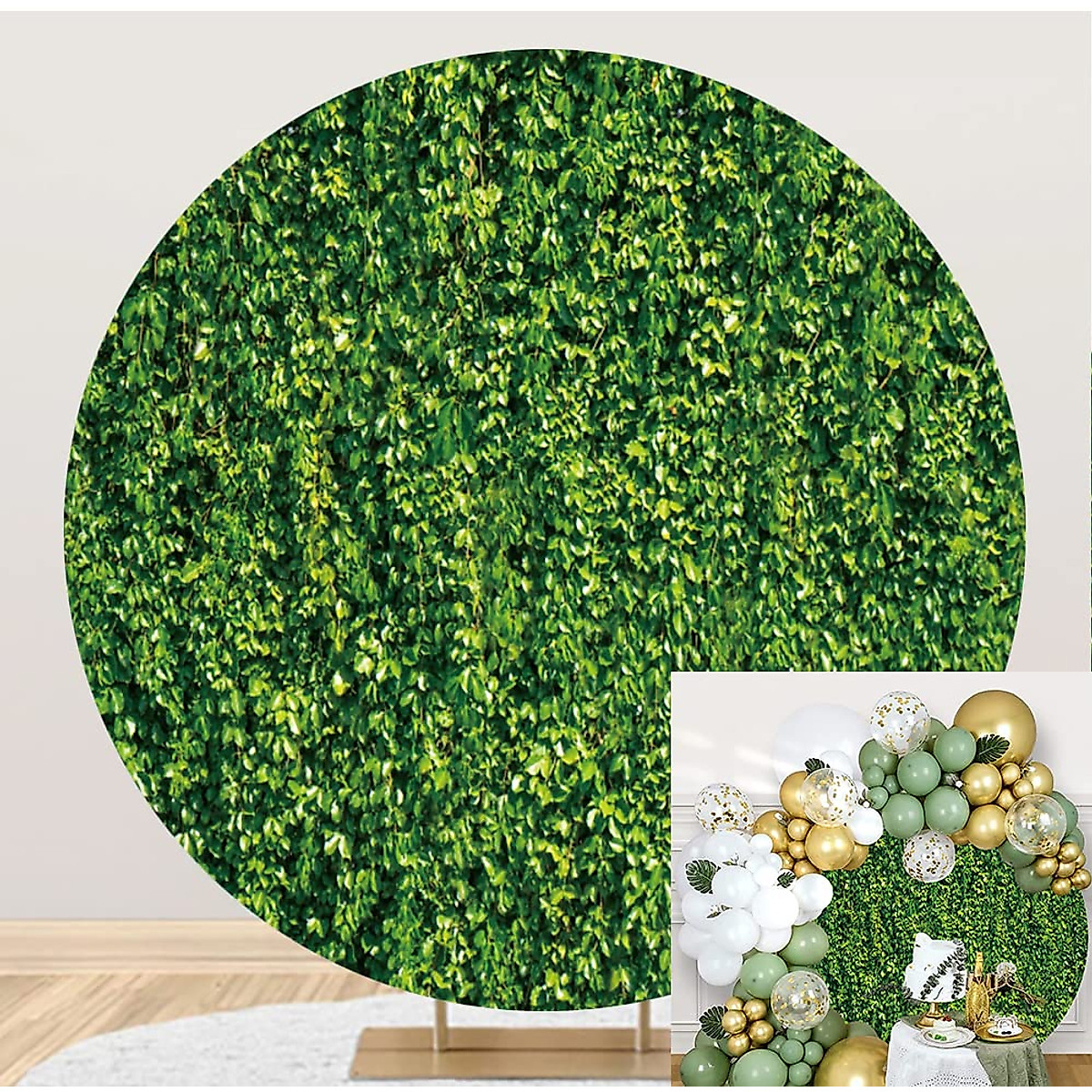 Leowefowa Vibrant Green Leaves Round Backdrop Cover 7ft Greenery Grass Backdrop Wall Circle Backdrop Stand Cover Spring Nature Child Baby Adult Birthday Baby Shower Bridal Shower Wedding Party Decor