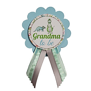 Dinosaur Baby Shower Pins for Mommy Daddy Grandma Jungle Family to wear, It's a Boy Baby Sprinkle (GRANDMA)