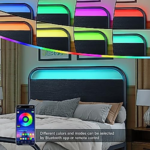 Twin Bed Frame with Headboard LED Bed Frame Twin Size Platform Bed Frame Heavy Duty Metal Rustic Bed Frame Twin Wood Platform Bed Frame Under Bed Storage Noise Free No Box Spring Needed (Twin, Black)