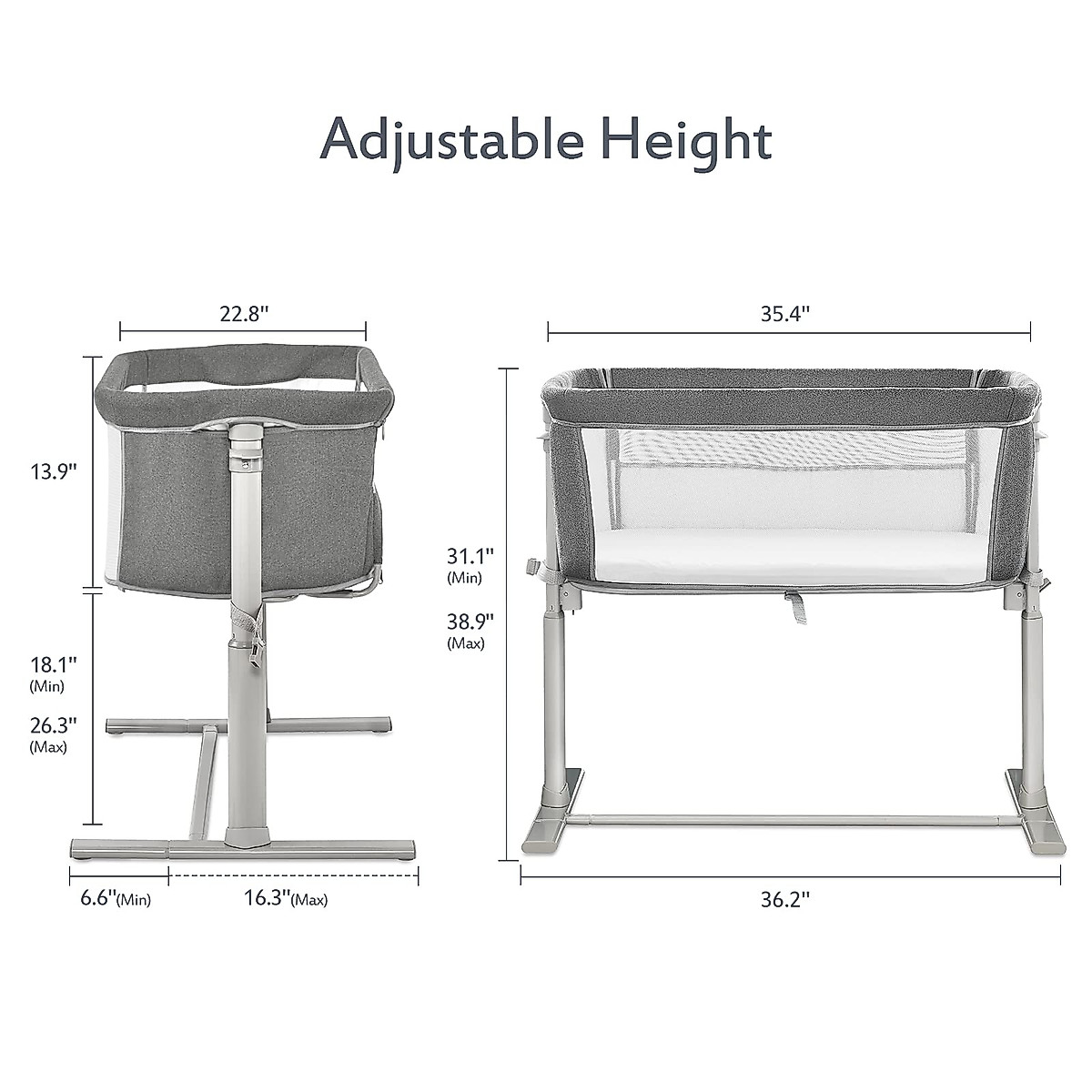 RONBEI Bassinet for Baby, Baby Bassinet Bedside Sleeper, Baby Bed to Bed, Adjustable Portable Crib for Infants, Baby Boys, Baby Girls (Light Gray)