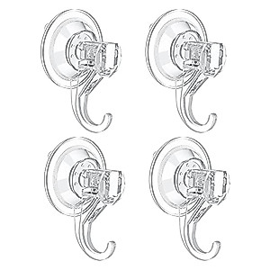 VIS'V Suction Cup Hooks, Small Clear Heavy Duty Vacuum Suction Hooks Shower Wall Suction Cup Hangers Removable Reusable Window Glass Door Suction Holder for Bathroom Kitchen Decor - 4 Pcs