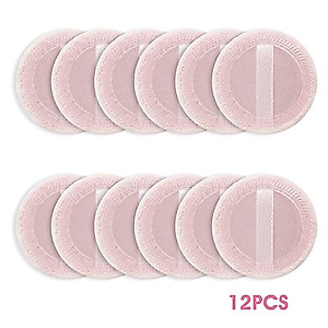 Sibba 12 Pcs Loose Powder Puff Pink Cotton Pads Face Body Makeup Velour with Ribbon Applicators Setting Round Make Up Eyeshadow Concealer Cosmetics Sponge