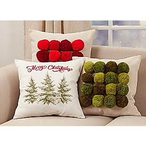 SARO LIFESTYLE Big Pom Throw Pillow, 18" Down Filled, Red