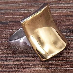 Jude Jewelers 18K Gold Plated Stainless Steel Curved Shape Chunky Style Cocktail Party Wedding Statement Ring (Silver Gold, 7)