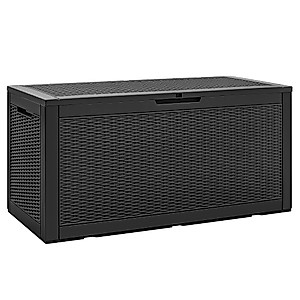 Flamaker 100 Gallon Large Deck Box Waterproof Resin Outdoor Storage for Patio Furniture, Garden Tools, Pool Accessories and Toys (Black)