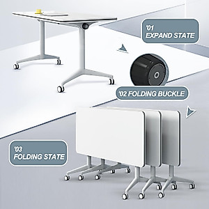 Conference Table Foldable Meeting Tables,4 Pcs Flip Top Mobile Training Table Modern White Portable Table with Silent Wheels, 62.9 "D x 23.6" W x 29.5 "H for Office,Meeting Room,Classroom
