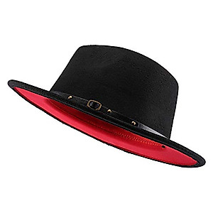 FALETO Two Tone Red Bottom Wide Brim Wool Felt Fedora Hat Panama Hat Casual Jazz Hats for Men Women