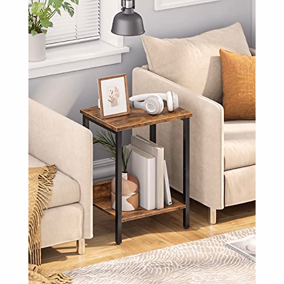 ALLOSWELL End Table, Side Table with Storage Shelf, Nightstand for Small Spaces, Bedside Table, for Living Room, Bedroom, Easy Assembly, Rustic Brown ETHR5001