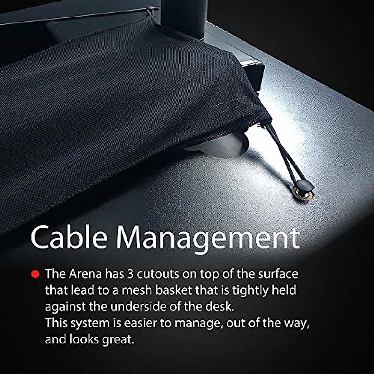 Arozzi Arena Fratello Curved Gaming and Office Desk with Full Surface Water Resistant Desk Mat Custom Monitor Mount Cable Management Cut Outs Under The Desk Cable Management Netting - Dark Grey