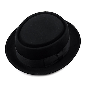 NYFASHION101 Mens Crushable Wool Felt Porkpie Hat w/Feather HE09 Bk-S/M Black