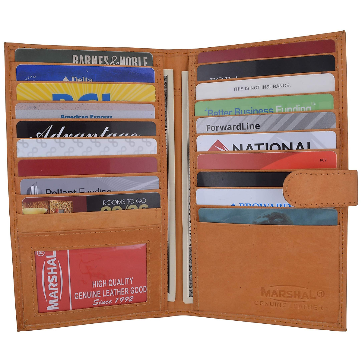 Genuine Leather Bifold Credit Card Holder Secretary Wallet with Snap Closure (Tan)