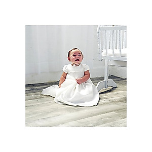 Carriage Boutique Baby Girls Scallop Dress Christening Baptism Gown with Matching Bonnet White