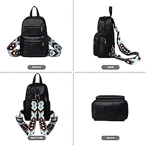 JYOPA Sling Bags Small Backpack for Women Leather Backpack Purse Fashion Mini Convertible Crossbody Bag Guitar Strap Black
