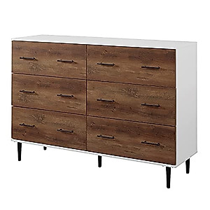 Walker Edison Mila Modern 6 Drawer Storage Buffet, 52 Inch, White and Rustic Oak