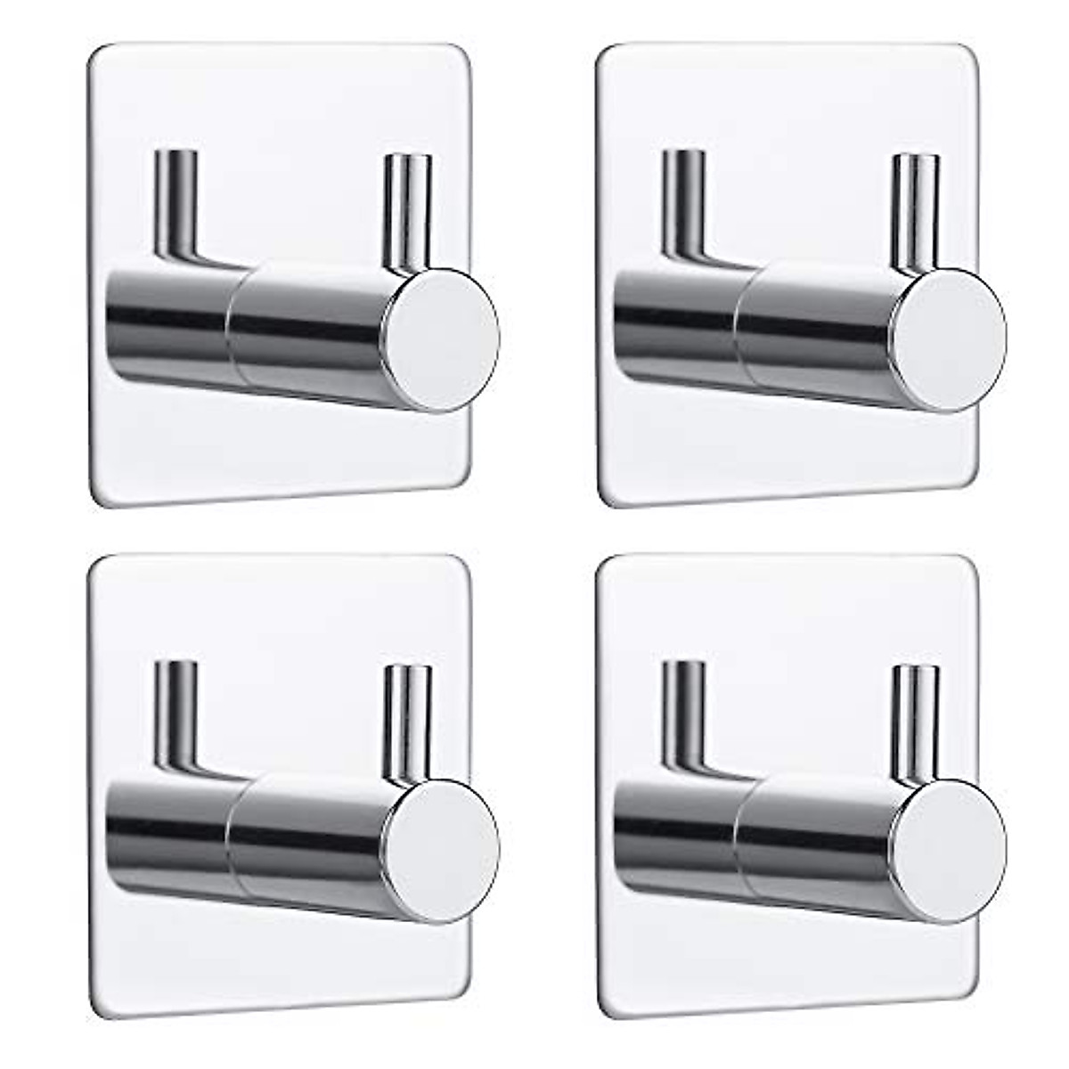 Bylion 4 Pack Silver Adhesive Wall Hooks, Adhesive Chrome Hooks Bathroom Towel Hooks Chrome SUS 304 Stainless Steel Wall Hooks, Heavy Duty Waterproof Hooks, Robe Hooks for Bathroom Kitchen Bedroom