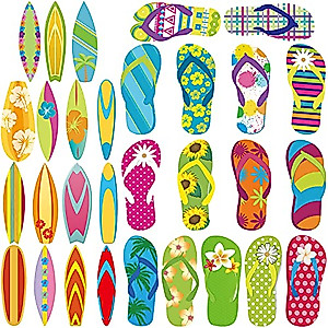60 Pieces Surfboards Accents Cut Outs Flip-Flop Accents Cut Outs Tropical Beach Hawaii Surfboards Flip-Flop Cutouts Colorful Surfboards Flip-Flop Bulletin Board Decor Paper Sign with Glue Point Dots